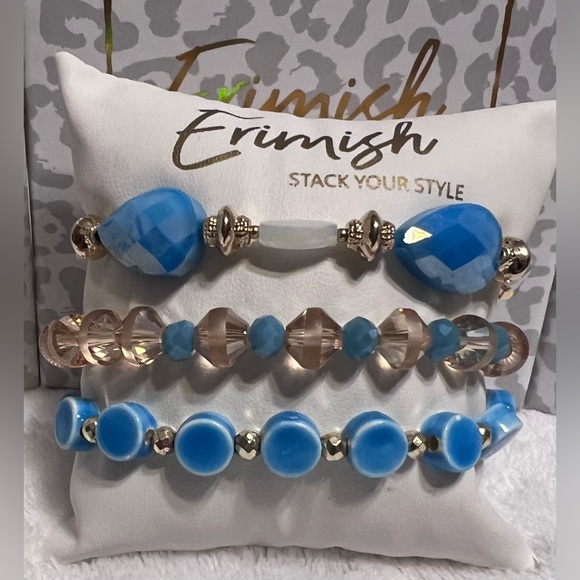 Erimish | Jewelry | Brand New Erimish Bracelets 3 Pc Stack Blue Gold | Poshmark